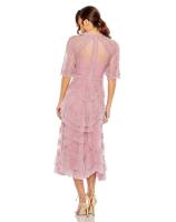 China Custom High Neck Ruffled Tea Length A-Line Mother of the Bride Dress Quarter Sleeve Sizes 2-26W for sale