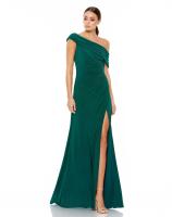 China Custom High Slit Ruched Jersey Mother of the Bride Dress Drop Shoulder Long Sheath for sale
