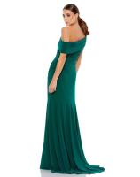 China Custom High Slit Ruched Jersey Mother of the Bride Dress Drop Shoulder Long Sheath for sale