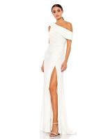 China Custom High Slit Ruched Jersey Mother of the Bride Dress Drop Shoulder Long Sheath for sale