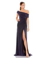 China Custom High Slit Ruched Jersey Mother of the Bride Dress Drop Shoulder Long Sheath for sale