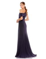 China Custom High Slit Ruched Jersey Mother of the Bride Dress Drop Shoulder Long Sheath for sale