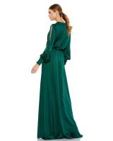 China Custom Made Green Evening Dress with High Slit Bishop Long Sleeves for Mother for sale