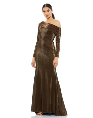 China Custom Made Asymmetrical Neckline Trumpet Luna Long Sleeve Dress Mother Gown US 2-26W for sale