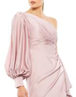 China Custom Made One Shoulder Long Sleeve Ruched Satin Dress Mother of Bride Sizes 2-26W for sale