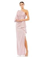 China Custom Made One Shoulder Long Sleeve Ruched Satin Dress Mother of Bride Sizes 2-26W for sale