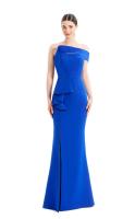 China Custom Off Shoulder Single Sleeve Ruffle Mother Gown with Slit Satin Fabric US 2-26W for sale