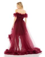 China Strapless Off Shoulder Ruffled Tulle Quinceanera Gown with High Low Hem and Sweep Train for sale