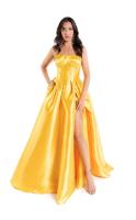 China European Style Sleeveless Backless Satin Square Neckline High Slit Long Ball Gown Quinceanera Dress with Pockets for sale