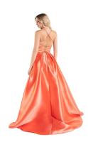 China European Style Sleeveless Backless Satin Square Neckline High Slit Long Ball Gown Quinceanera Dress with Pockets for sale