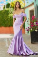 China Crystal Beads Cold Shoulder Satin Mermaid Prom Dress with Pleated Bodice Long for sale