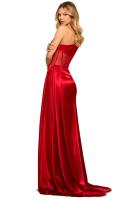 China Custom Asymmetrical One Shoulder Prom Gown with Corset Bodice and High Slit Long Train for sale