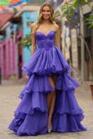 China Strapless Sweetheart High Low Prom Dress with Detachable Train Organza A-Line US 2-16 for sale