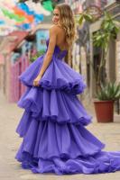 China Strapless Sweetheart High Low Prom Dress with Detachable Train Organza A-Line US 2-16 for sale