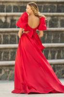 China Taffeta Prom Gown with Notch Neckline Balloon Sleeves High Slit A-Line Silhouette US 2-26W for sale