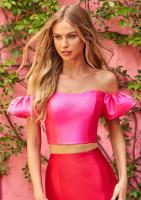 China Two Piece Off Shoulder Balloon Sleeve Satin Mermaid Prom Dress with High Slit US 2-16 for sale