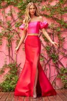 China Two Piece Off Shoulder Balloon Sleeve Satin Mermaid Prom Dress with High Slit US 2-16 for sale