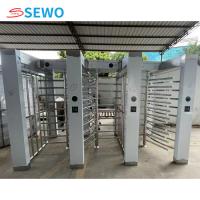 China SEWO Full Height Turnstile Gate with Barcode Scanner - 3500×1450×2200mm Stainless Steel, 220V Power Supply for sale