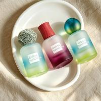 China 50ml Glass Perfume Bottles Frosted Cylinder Spray Round Wooden Stone Cap Empty for sale