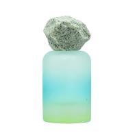 China 50ml Glass Perfume Bottles Frosted Cylinder Spray Round Wooden Stone Cap Empty for sale
