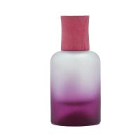 China 50ml Glass Perfume Bottles Frosted Cylinder Spray Round Wooden Stone Cap Empty for sale