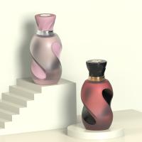 China 100ml Glass Perfume Bottles Unique Curved Design Flared Cap Empty Spray for sale