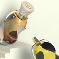 China 100ml Glass Perfume Bottles Unique Curved Design Flared Cap Empty Spray for sale