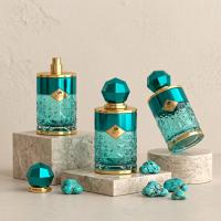 China 100ml Glass Perfume Bottles Unique Marble Pattern Geometric Cap Empty Spray for sale