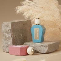 China 100ml Glass Perfume Bottles Empty Unique Round Cap Crimp Neck Spray Hexagon for sale