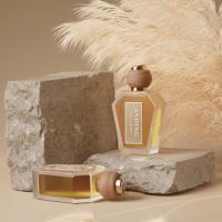 China 100ml Glass Perfume Bottles Empty Unique Round Cap Crimp Neck Spray Hexagon for sale