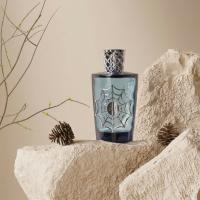 China 100ml Glass Perfume Bottles Empty Unique Spray Triangle Spider Web Metal Cap for sale