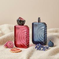 China 100ml Glass Perfume Bottles Unique Disc Cap Spray Rectangle Empty Wavy Crimp Neck for sale