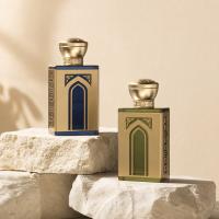 China 100ml Glass Perfume Bottles Unique Rectangle Dome Metal Cap Empty Spray Crimp Neck for sale