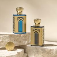 China 100ml Glass Perfume Bottles Unique Rectangle Dome Metal Cap Empty Spray Crimp Neck for sale
