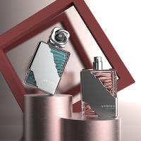 China 100ml Glass Perfume Bottles Unique Angled Rectangle Floral Cap Empty for sale