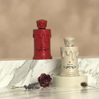 China 100ml Perfume Bottle Glass Unique Candle Shape Drip Cap Empty Spray Crimp Neck for sale