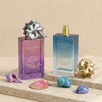 China 100ml Glass Perfume Bottle Unique Rectangle Shell Cap Empty Crimp Neck Spray for sale