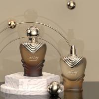China 100ml Unique Perfume Bottles Empty Glass Spray Magnetic Cap Metal Wave Shape for sale
