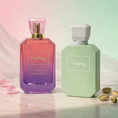 China 100ml Glass Perfume Bottles Empty Octagon Shape Acrylic Cap Crimp Neck Spray for sale
