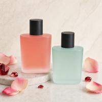 China 100ml Glass Perfume Bottles Cylinder Cap Spray Square Empty Crimp Neck for sale