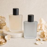 China 100ml Glass Perfume Bottles Cylinder Cap Spray Square Empty Crimp Neck for sale