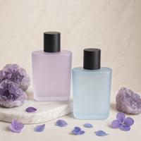 China 100ml Glass Perfume Bottles Cylinder Cap Spray Square Empty Crimp Neck for sale