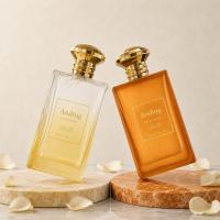 China 100ml Glass Perfume Bottles Faceted Rectangle Empty Metal Cap Spray Crimp Neck for sale