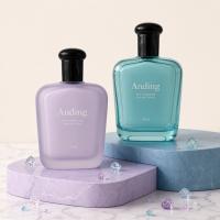 China 100ml Glass Perfume Bottles Square Crimp Neck Empty Plastic Ribbed Cap Spray for sale