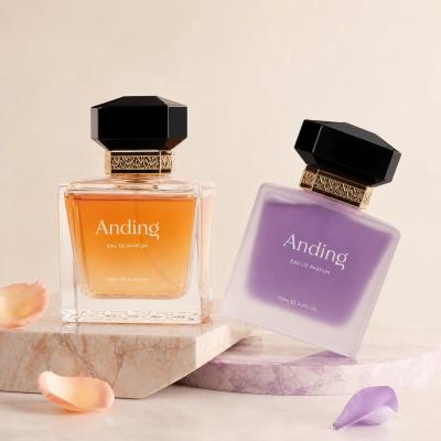 China Glass Perfume Bottles 100ml Square Empty Faceted Cap Spray Crimp Neck for sale