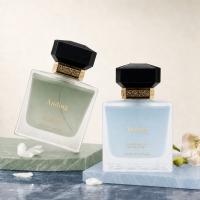 China Glass Perfume Bottles 100ml Square Empty Faceted Cap Spray Crimp Neck for sale