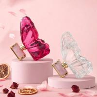 China 80ml Glass Perfume Bottles Butterfly Shaped Red Pink Marble Cap Empty Elegant for sale