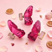 China 80ml Glass Perfume Bottles Butterfly Shaped Red Pink Marble Cap Empty Elegant for sale