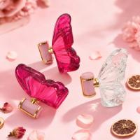 China 80ml Glass Perfume Bottles Butterfly Shaped Red Pink Marble Cap Empty Elegant for sale