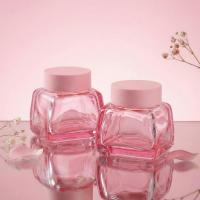China Wholesale Low Moq Custom Eco-friendly 50g Luxury Pink Square Empty Glass Lotion Cream Cosmetic Jar with Lids for sale